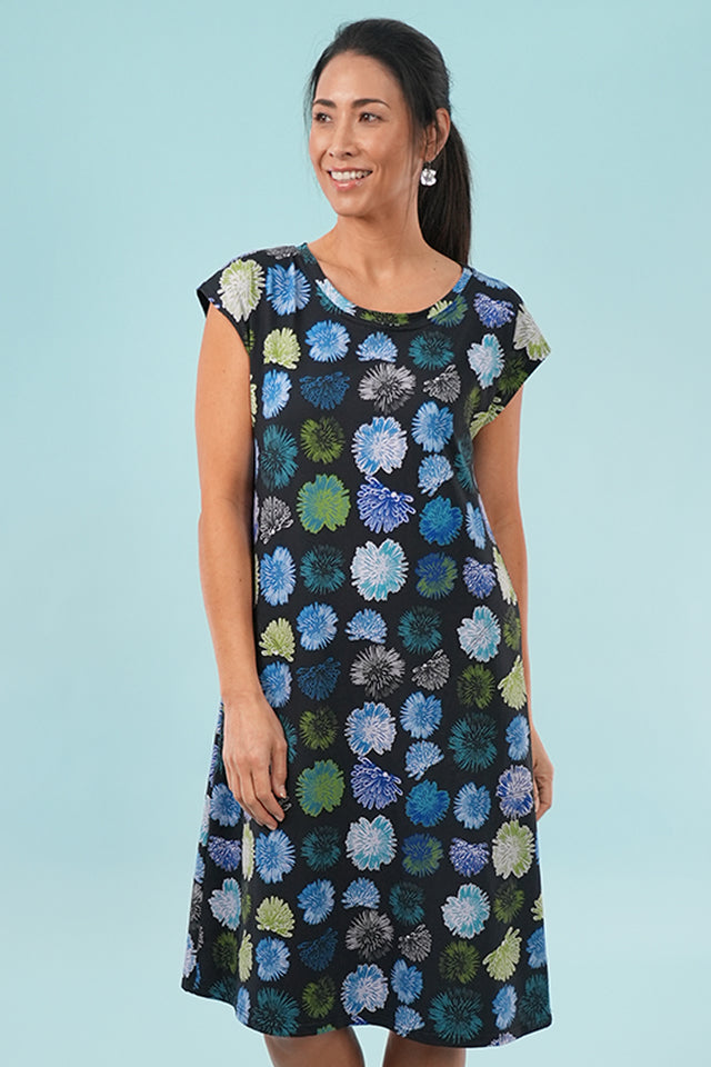 Bobby Dress - Summer Flowers in Black – Surface Art