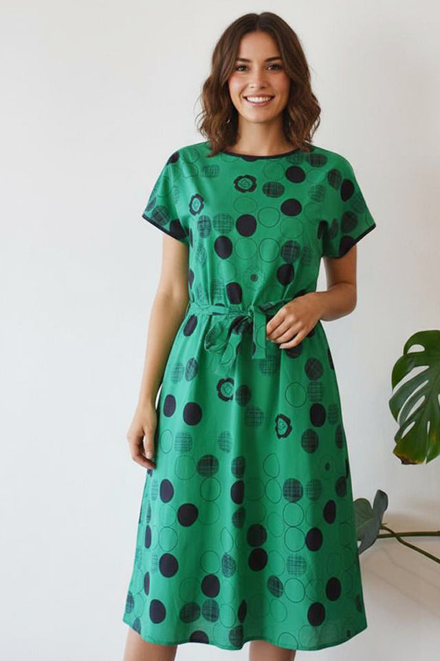 Biba Dress - Jotto Print in Green & Navy – Surface Art